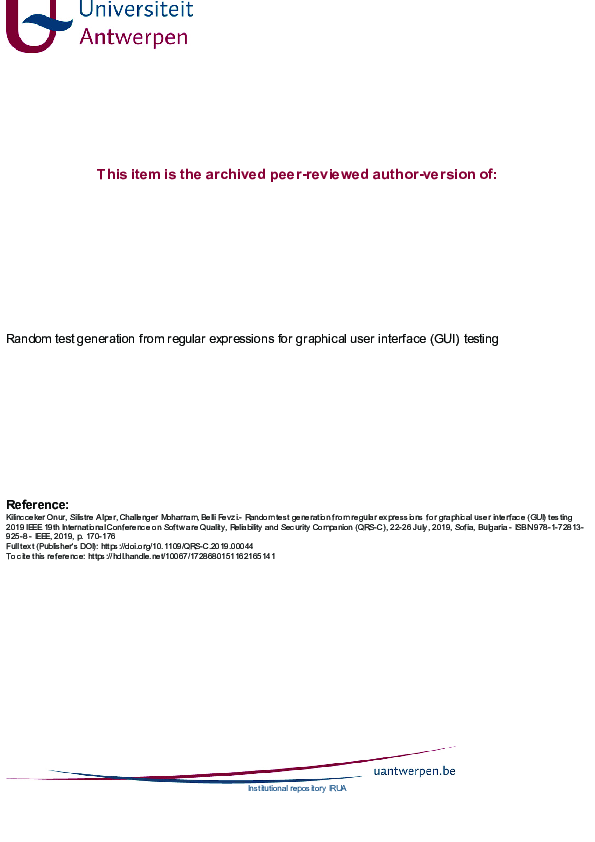 Pdf Random Test Generation From Regular Expressions For Graphical User Interface Gui Testing