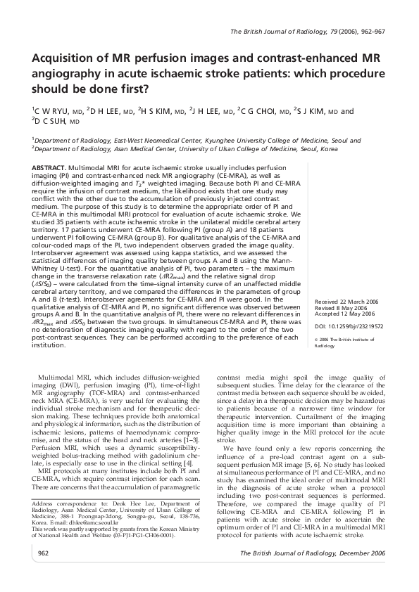 (PDF) Acquisition of MR perfusion images and contrast-enhanced MR angiography in acute ischaemic ...