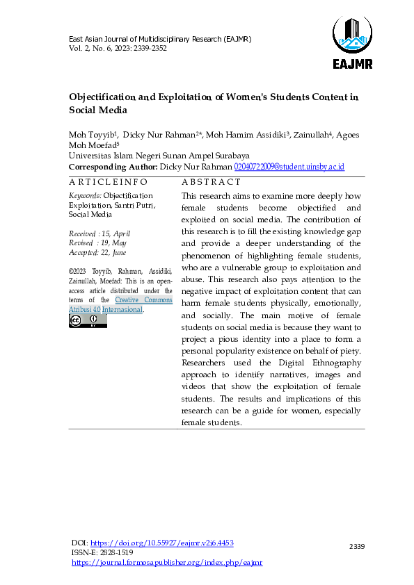 (PDF) Objectification and Exploitation of Women's Students Content in ...