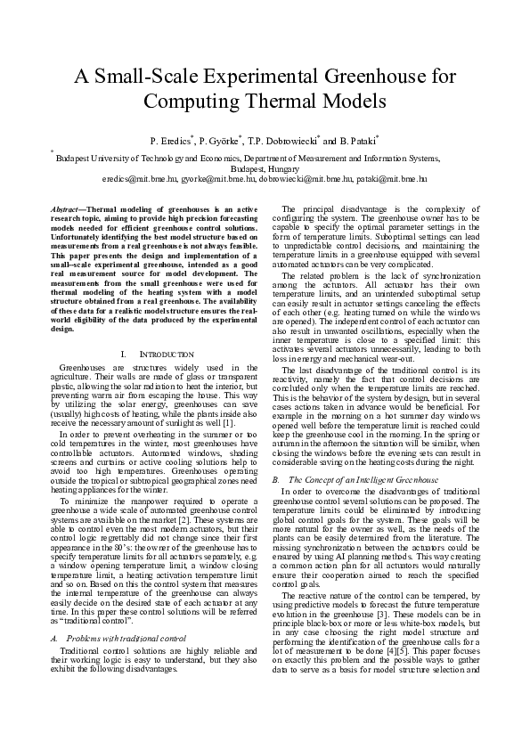 (PDF) A small-scale experimental greenhouse for computing thermal models