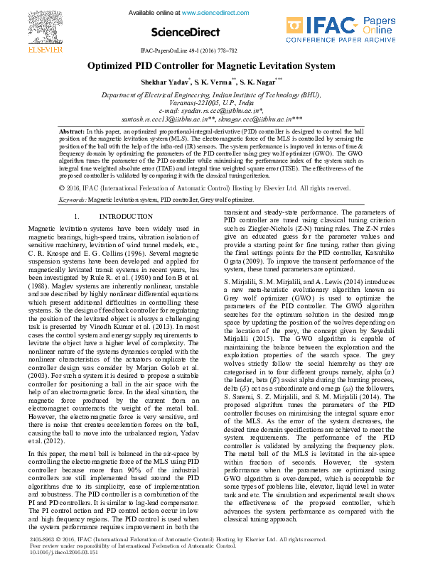 (PDF) Optimized PID Control in Magnetic Levitation
