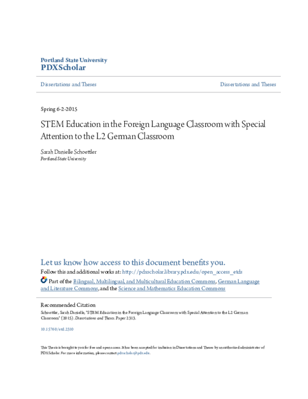 (PDF) STEM Education in the Foreign Language Classroom with Special Attention to the L2 German ...