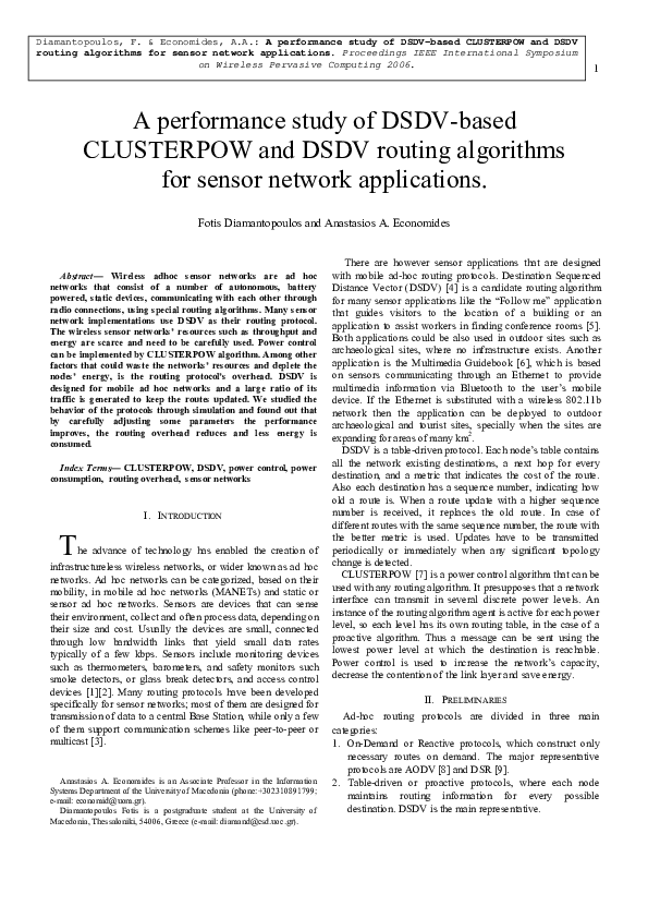 (PDF) A performnance study of DSDV-based CLUSTERPOW and DSDV routing algorithms for sensor ...