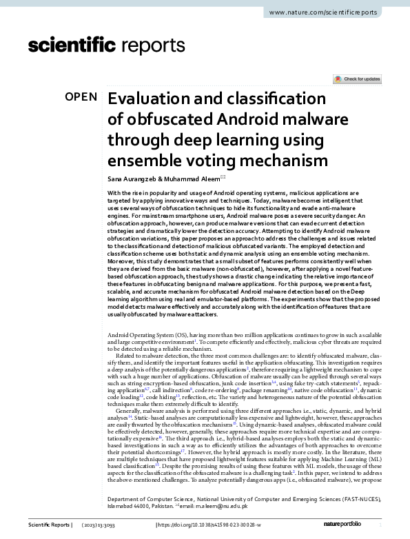(PDF) Evaluation and classification of obfuscated Android malware ...
