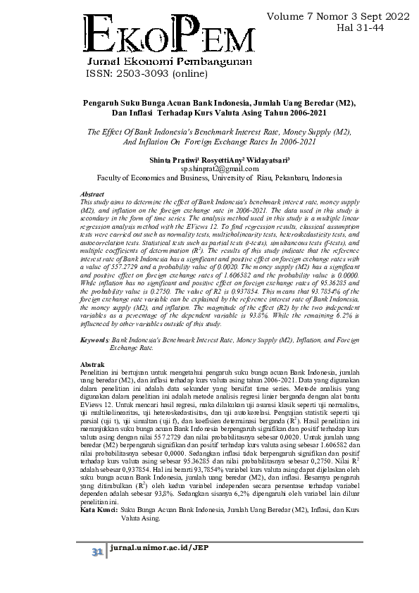 (PDF) Pengaruh Suku Bunga Acuan Bank Indonesia, Jumlah Uang Beredar (M2), Dan Inflasi Terhadap ...
