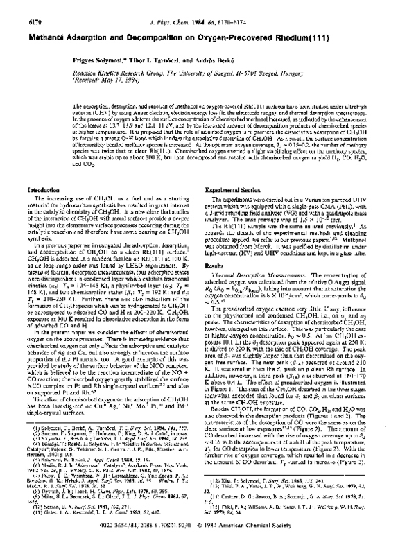 (PDF) Methanol absorption and decomposition on oxygen-precovered ...
