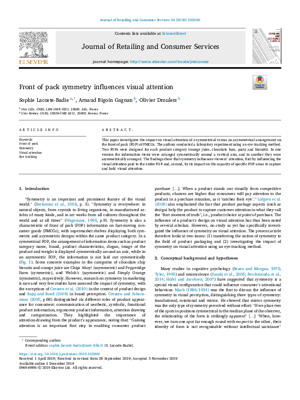 (PDF) Front of pack symmetry influences visual attention