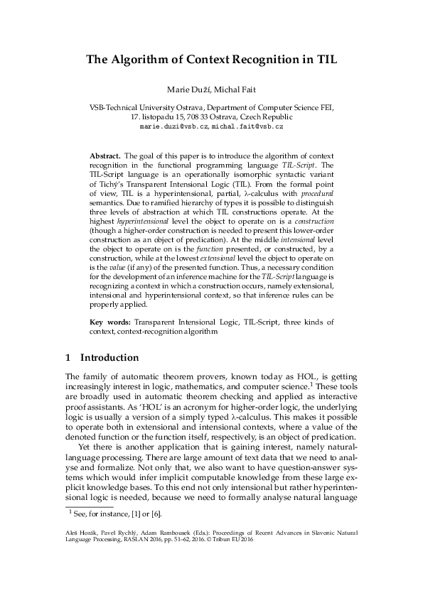 Pdf The Algorithm Of Context Recognition In Til