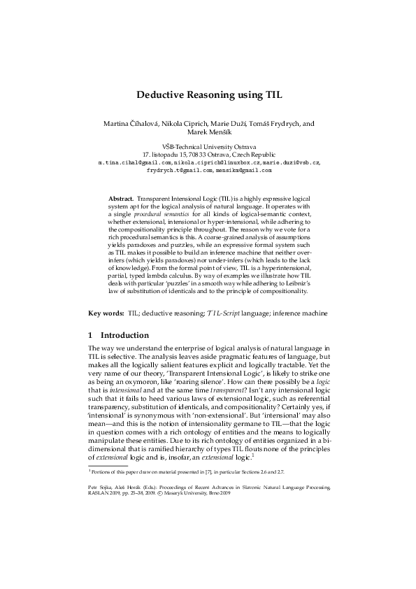 (PDF) Deductive Reasoning using TIL