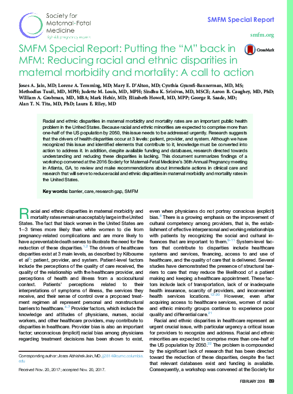 (PDF) SMFM Special Report: Putting the "M" back in MFM: Reducing racial ...