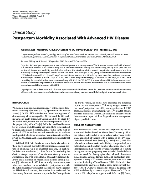 (PDF) Postpartum Morbidity Associated With Advanced HIV Disease