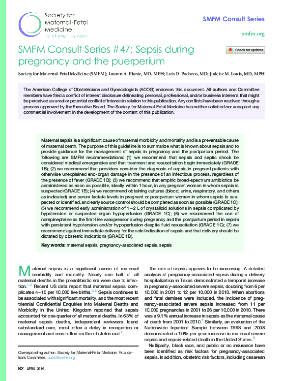 (PDF) SMFM Consult Series #47: Sepsis during pregnancy and the puerperium
