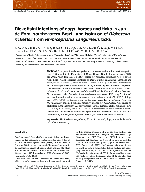 (PDF) Rickettsial infections of dogs, horses and ticks in Juiz de Fora ...