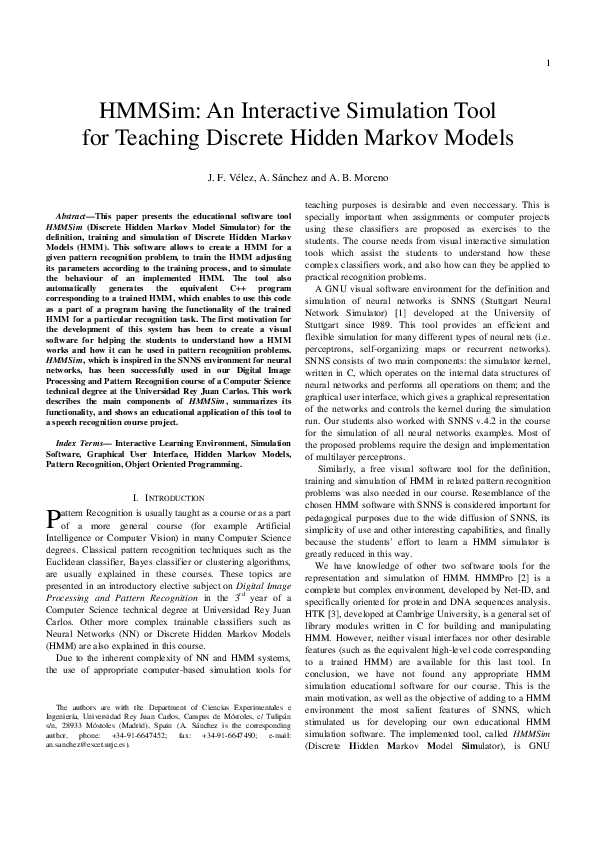 (PDF) HMMSim: An Interactive Simulation Tool for Teaching Discrete Hidden Markov Models
