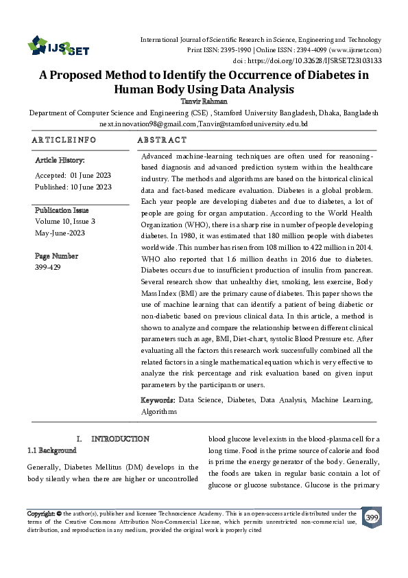 (PDF) A Proposed Method to Identify the Occurrence of Diabetes in Human ...