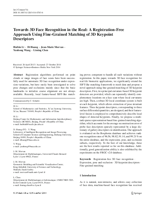 Pdf Towards 3d Face Recognition In The Real A Registration Free