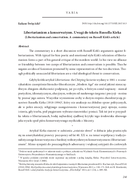 (PDF) Libertarianizm a konserwatyzm. Uwagi do tekstu Russella Kirka