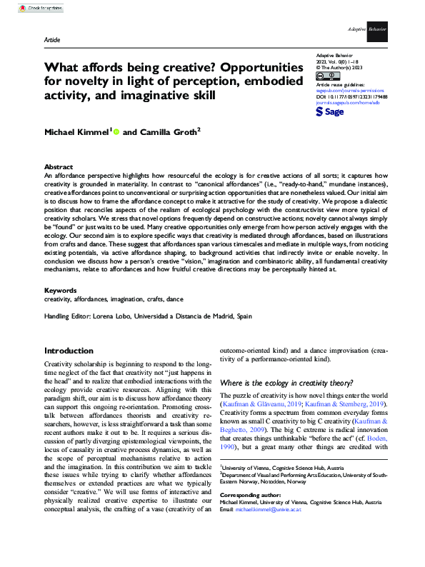 (PDF) What affords being creative? Opportunities for novelty in light ...