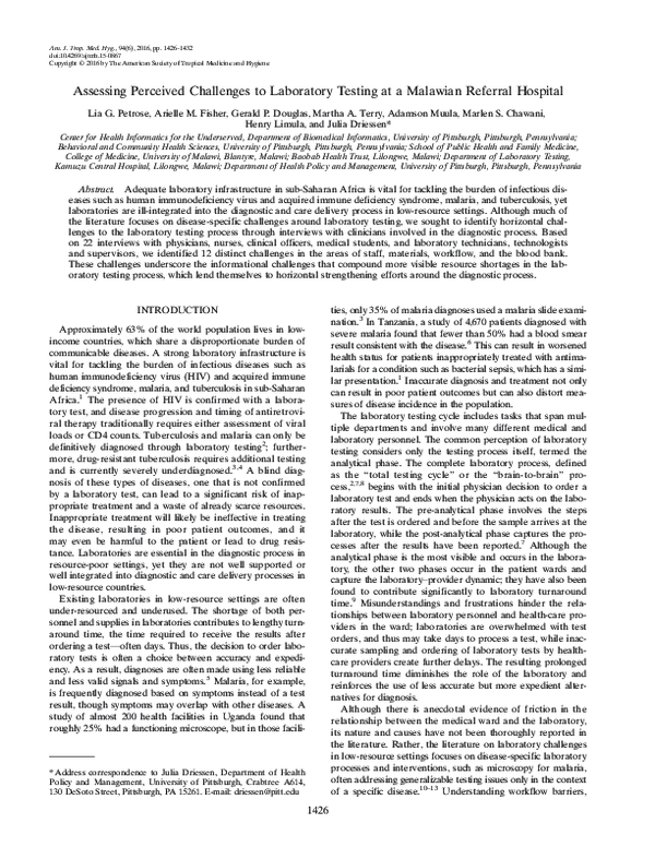 (PDF) Assessing Perceived Challenges to Laboratory Testing at a ...
