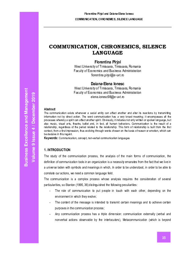 (PDF) Communication, Chronemics, Silence Language