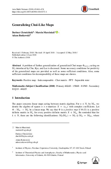 (PDF) Generalizing Choi-Like Maps