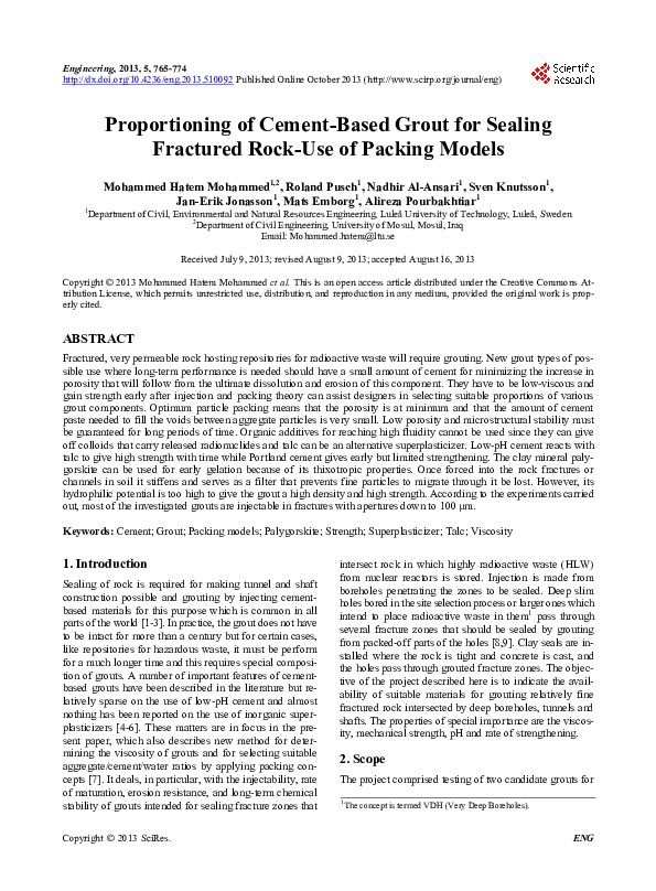 (PDF) Proportioning of Cement-Based Grout for Sealing Fractured Rock ...