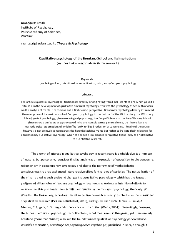 (PDF) Qualitative psychology of the Brentano school and its ...