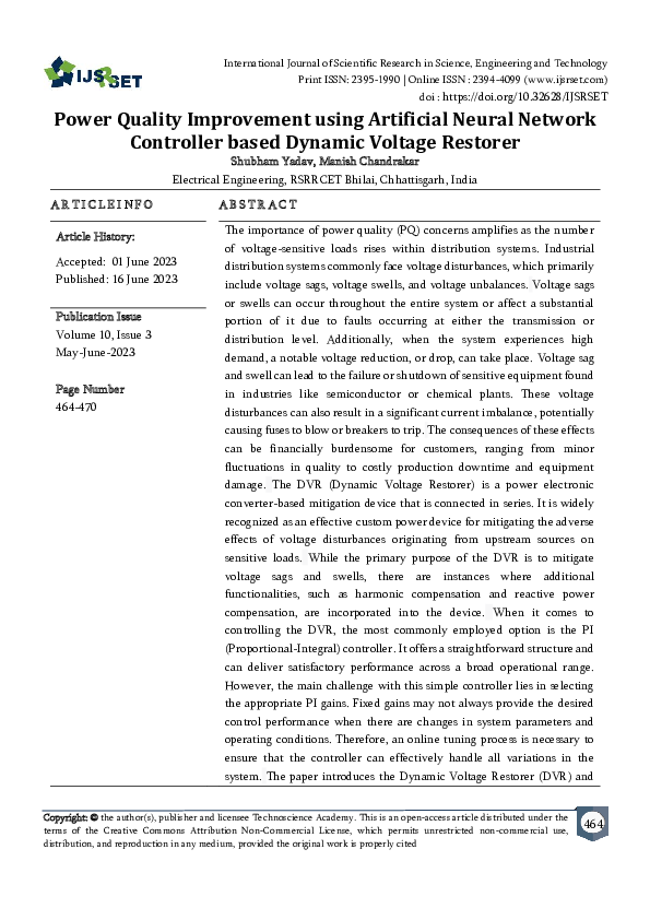 (PDF) Power Quality Improvement using Artificial Neural Network Controller based Dynamic Voltage ...