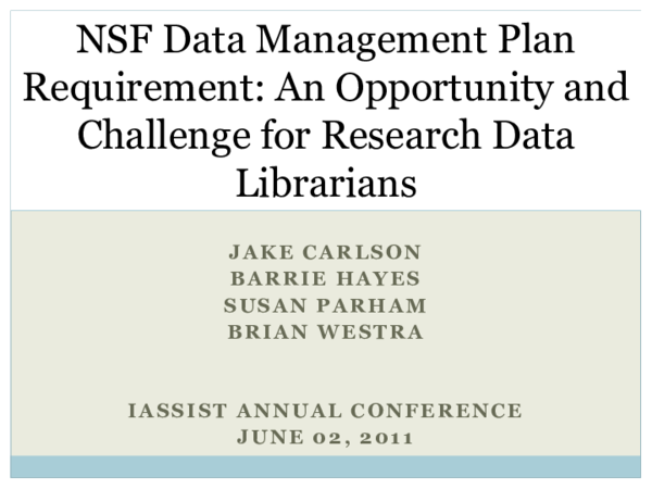 (PDF) NSF Data Management Plan Requirement: An Opportunity and ...
