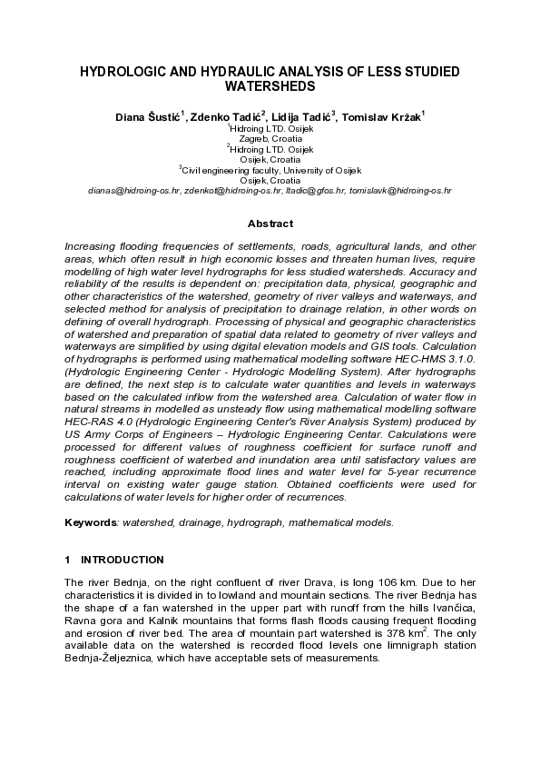 (PDF) Hydrologic and Hydraulic Analysis of Less Studied Watersheds