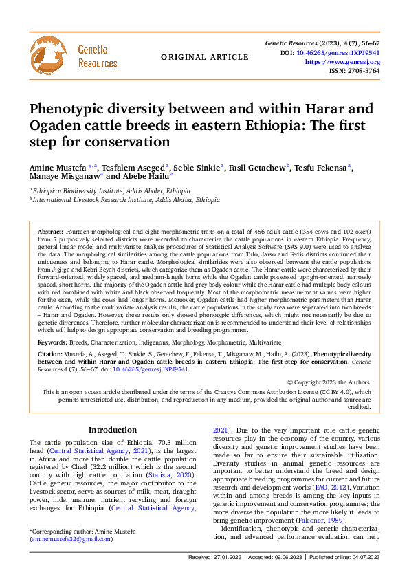 (PDF) Phenotypic characterization of Harar and Ogaden cattle breeds of ...