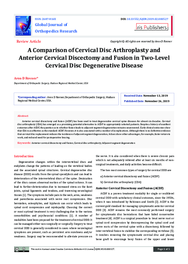 (PDF) A Comparison of Cervical Disc Arthroplasty and Anterior Cervical ...