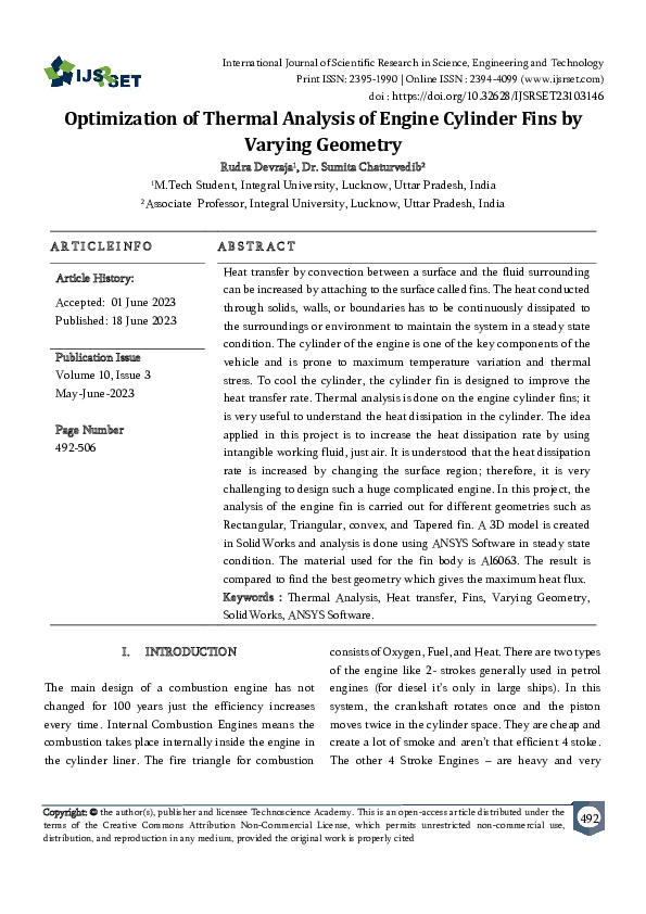 Pdf Optimization Of Thermal Analysis Of Engine Cylinder Fins By Varying Geometry