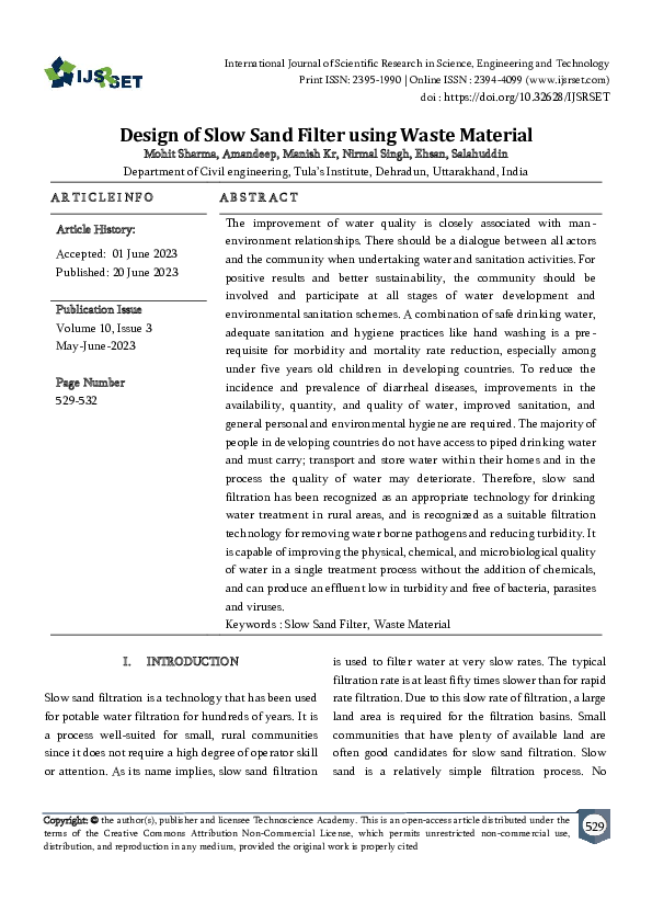 (PDF) Design of Slow Sand Filter using Waste Material