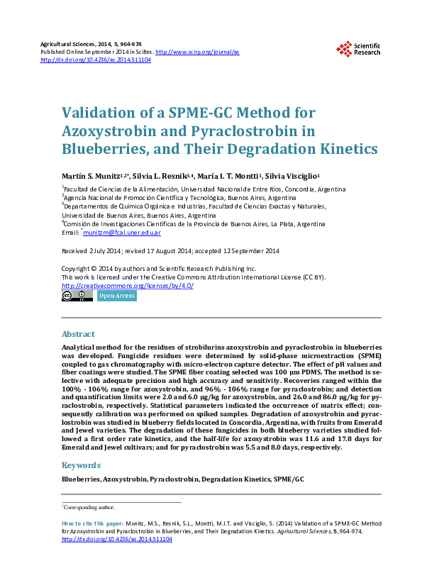 (PDF) Validation of a SPME-GC Method for Azoxystrobin and Pyraclostrobin in Blueberries, and ...