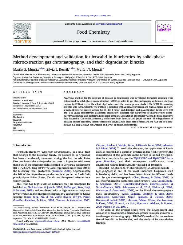 (PDF) Method development and validation for boscalid in blueberries by solid-phase ...