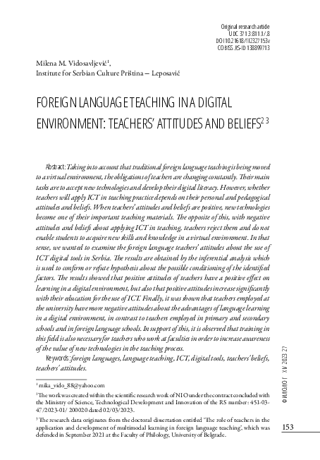 (PDF) FOREIGN LANGUAGE TEACHING IN A DIGITAL ENVIRONMENT: TEACHERS' ATTITUDES AND BELIEFS