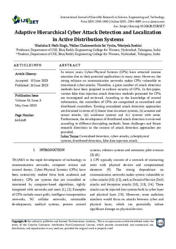 (PDF) Adaptive Hierarchical Cyber Attack Detection and Localization in Active Distribution Systems