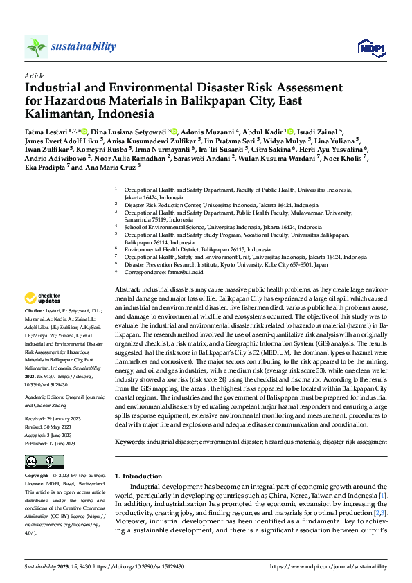 (PDF) Industrial and Environmental Disaster Risk Assessment for ...