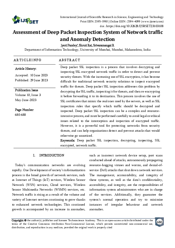 Pdf Assessment Of Deep Packet Inspection System Of Network Traffic And Anomaly Detection