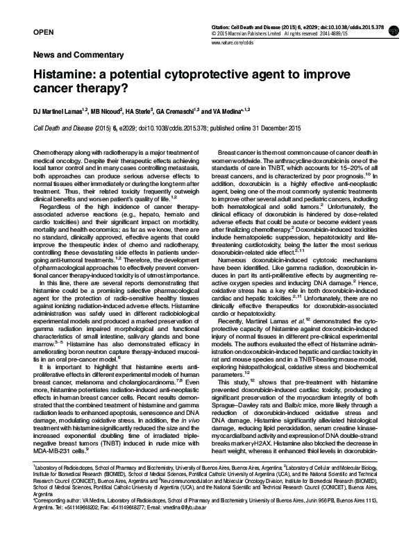 (PDF) Histamine: a potential cytoprotective agent to improve cancer ...