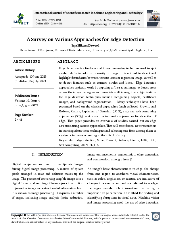 (PDF) A Survey on Various Approaches for Edge Detection