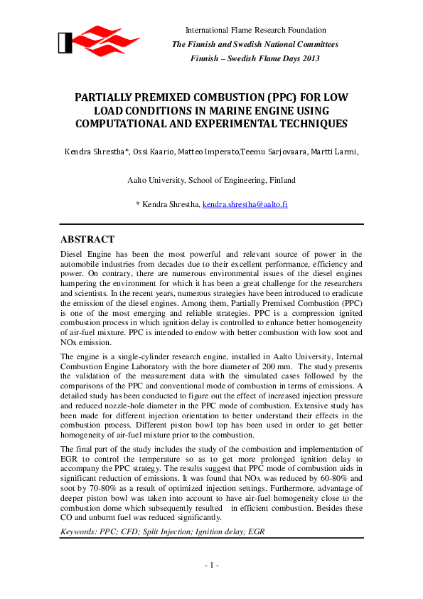 (PDF) Partially Premixed Combustion (PPC) for low loadconditions in ...