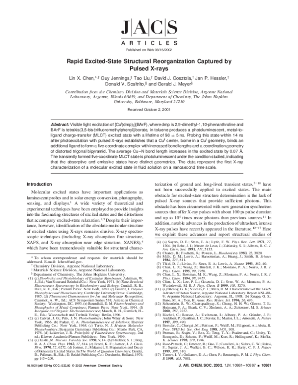 (PDF) Rapid Excited-State Structural Reorganization Captured by Pulsed ...