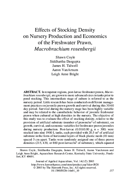(PDF) Effects of Stocking Density on Nursery Production and Economics ...