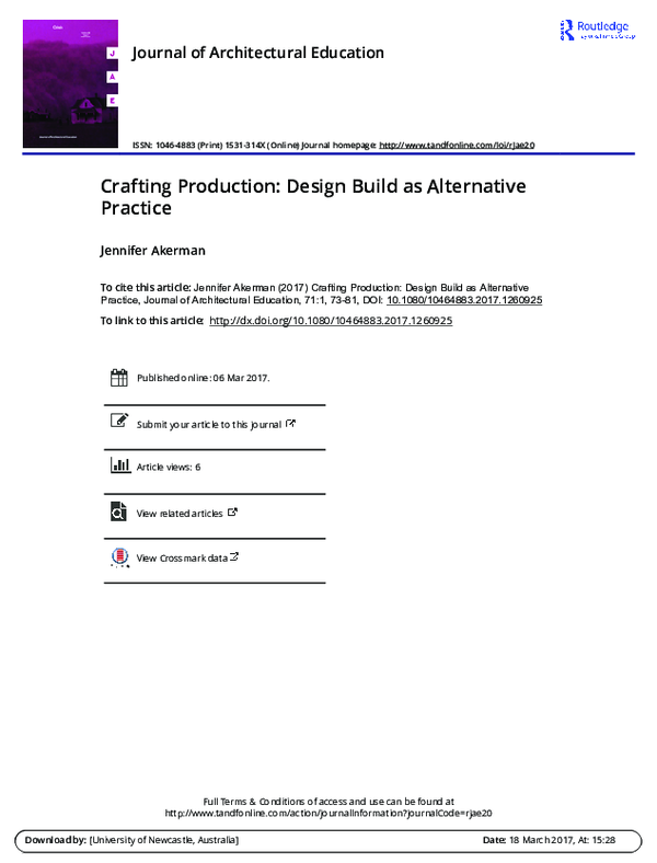 (PDF) Crafting Production: Design Build as Alternative Practice
