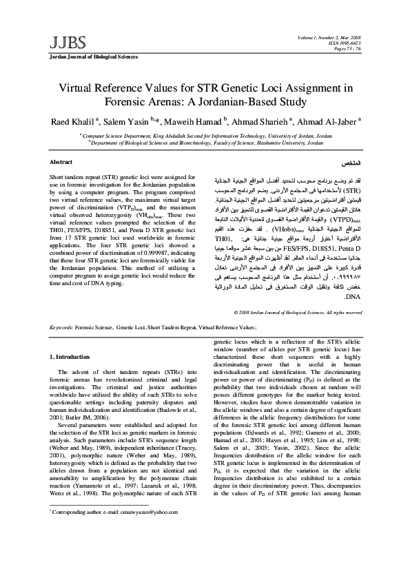 (PDF) Virtual Reference Values for STR Genetic Loci Assignment in ...