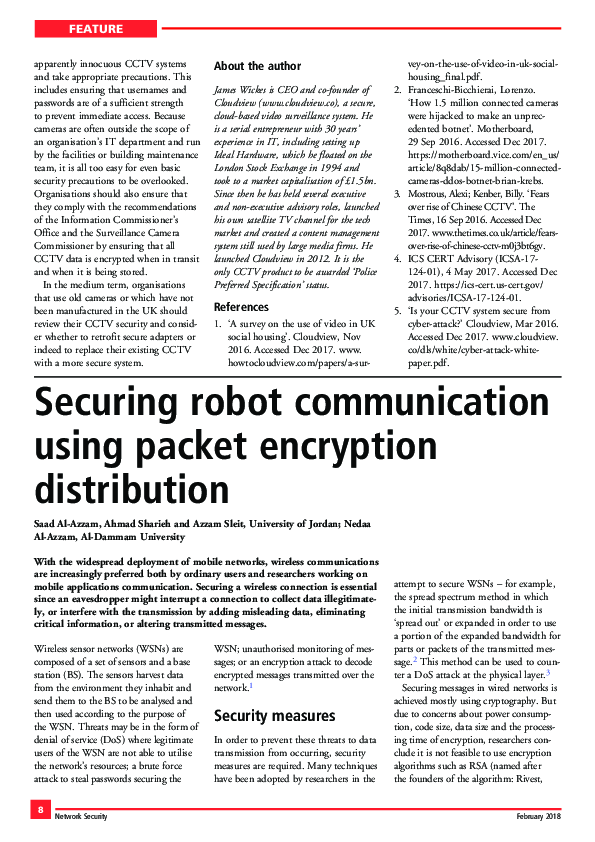 (PDF) Securing robot communication using packet encryption distribution | Ahmad Sharieh ...