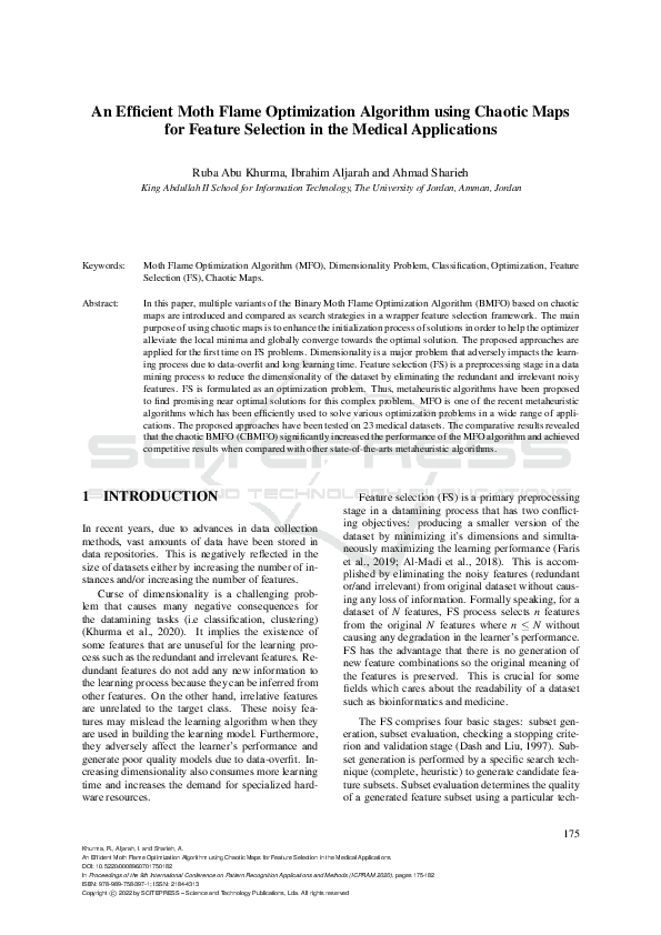 (PDF) An Efficient Moth Flame Optimization Algorithm using Chaotic Maps for Feature Selection in ...