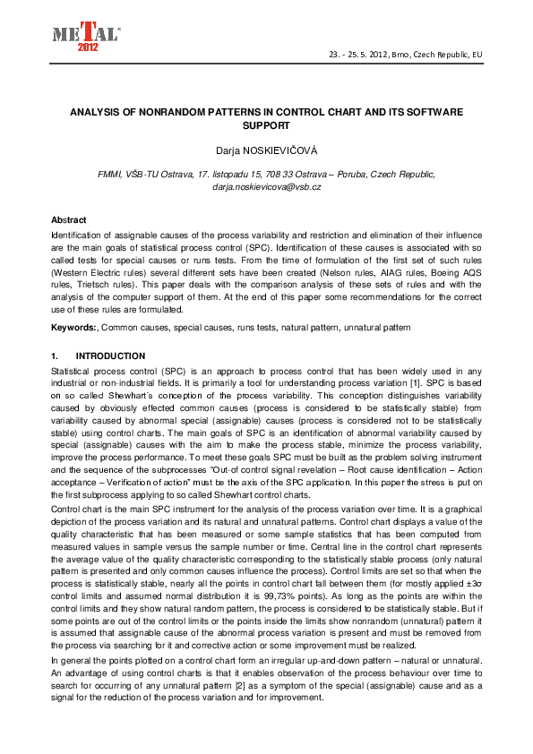 Pdf Analysis Of Nonrandom Patterns In Control Chart And Its Software Support
